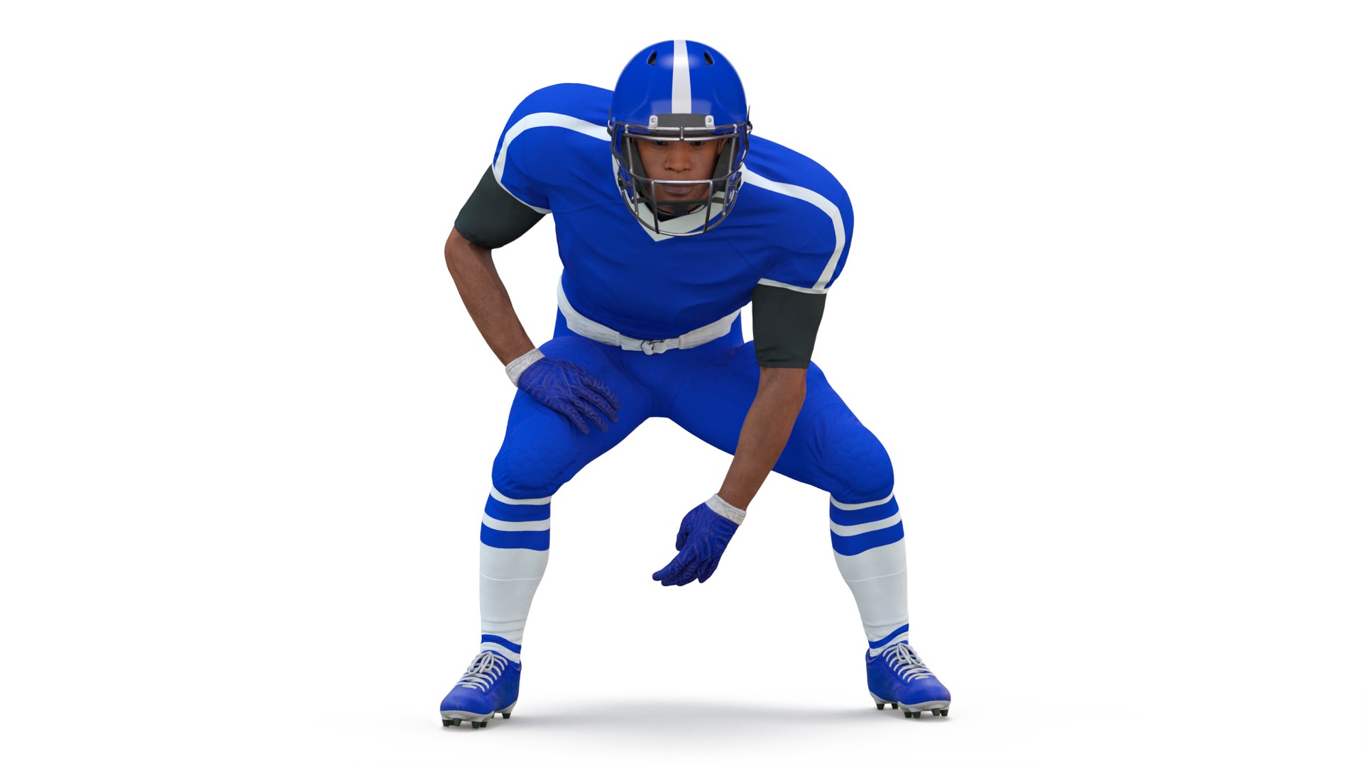 Black Man American Football Player Crouching Blue Uniform model ...