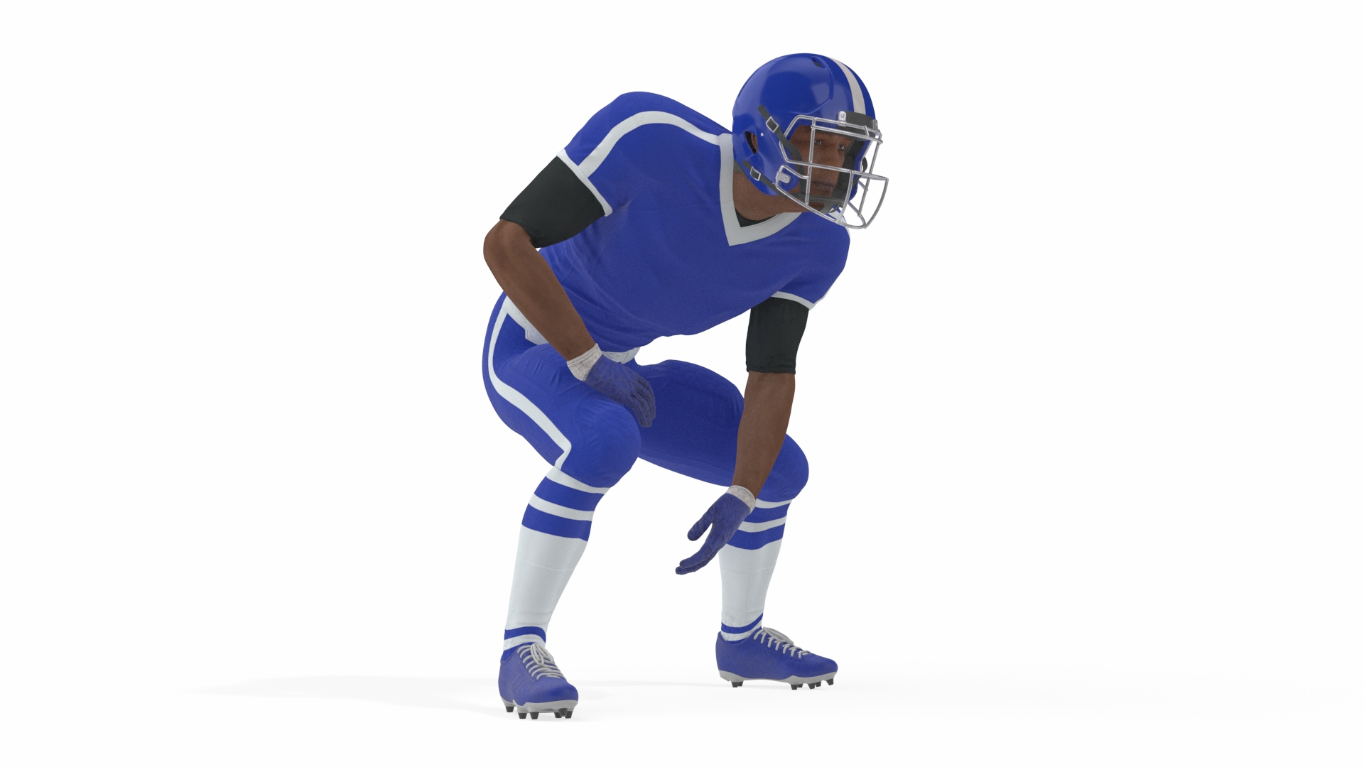Black Man American Football Player Crouching Blue Uniform Model ...