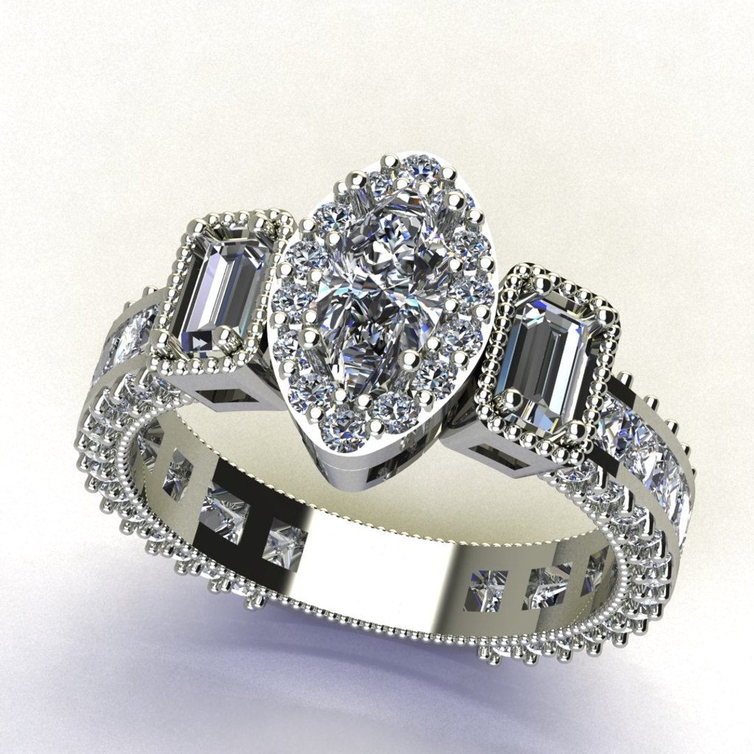 Gold Ring Marquise Baguette 3D Model - TurboSquid 1319219