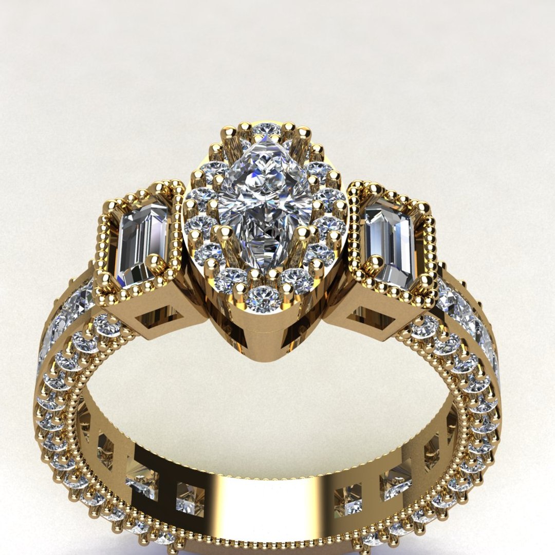 Gold Ring Marquise Baguette 3D Model - TurboSquid 1319219