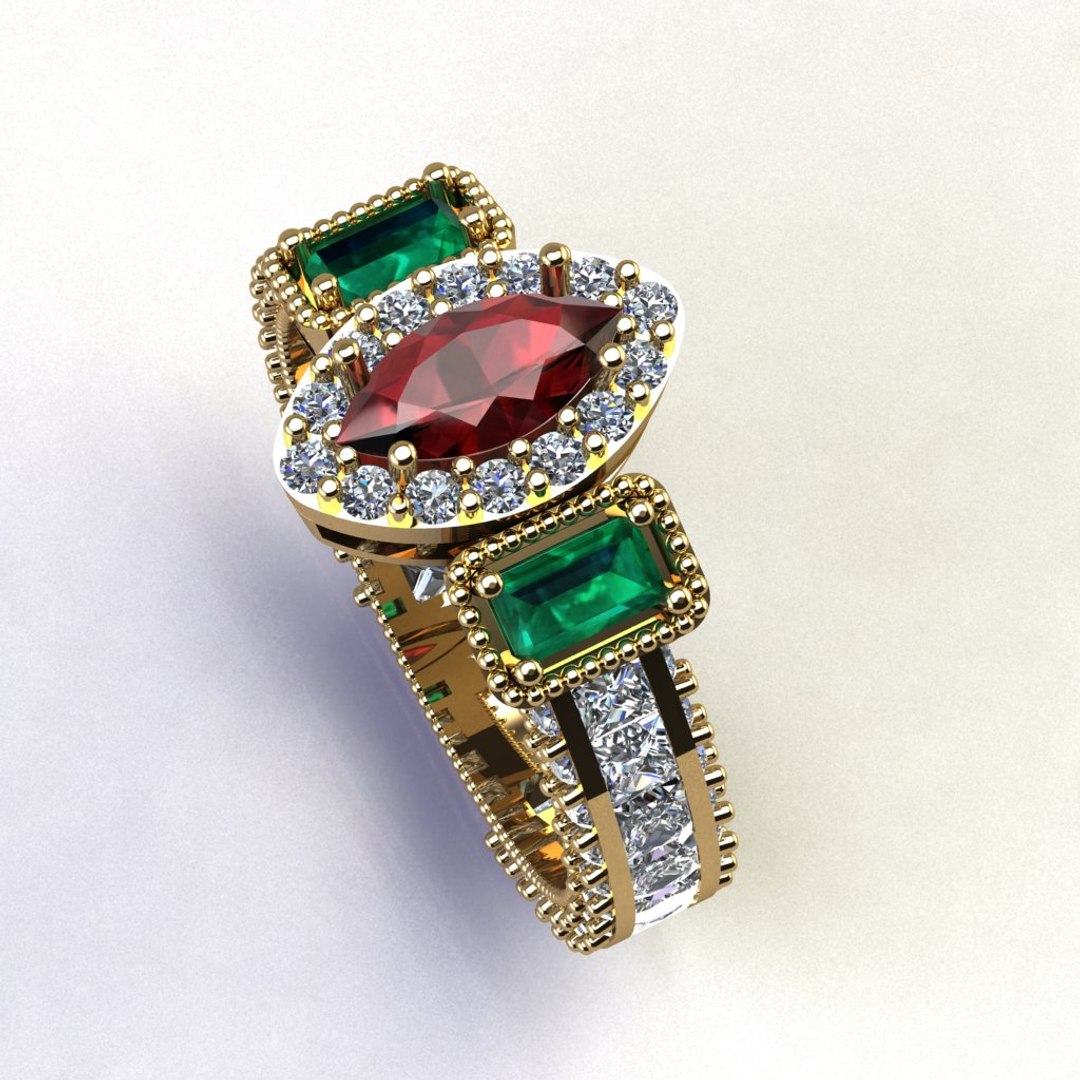 Gold Ring Marquise Baguette 3D Model - TurboSquid 1319219