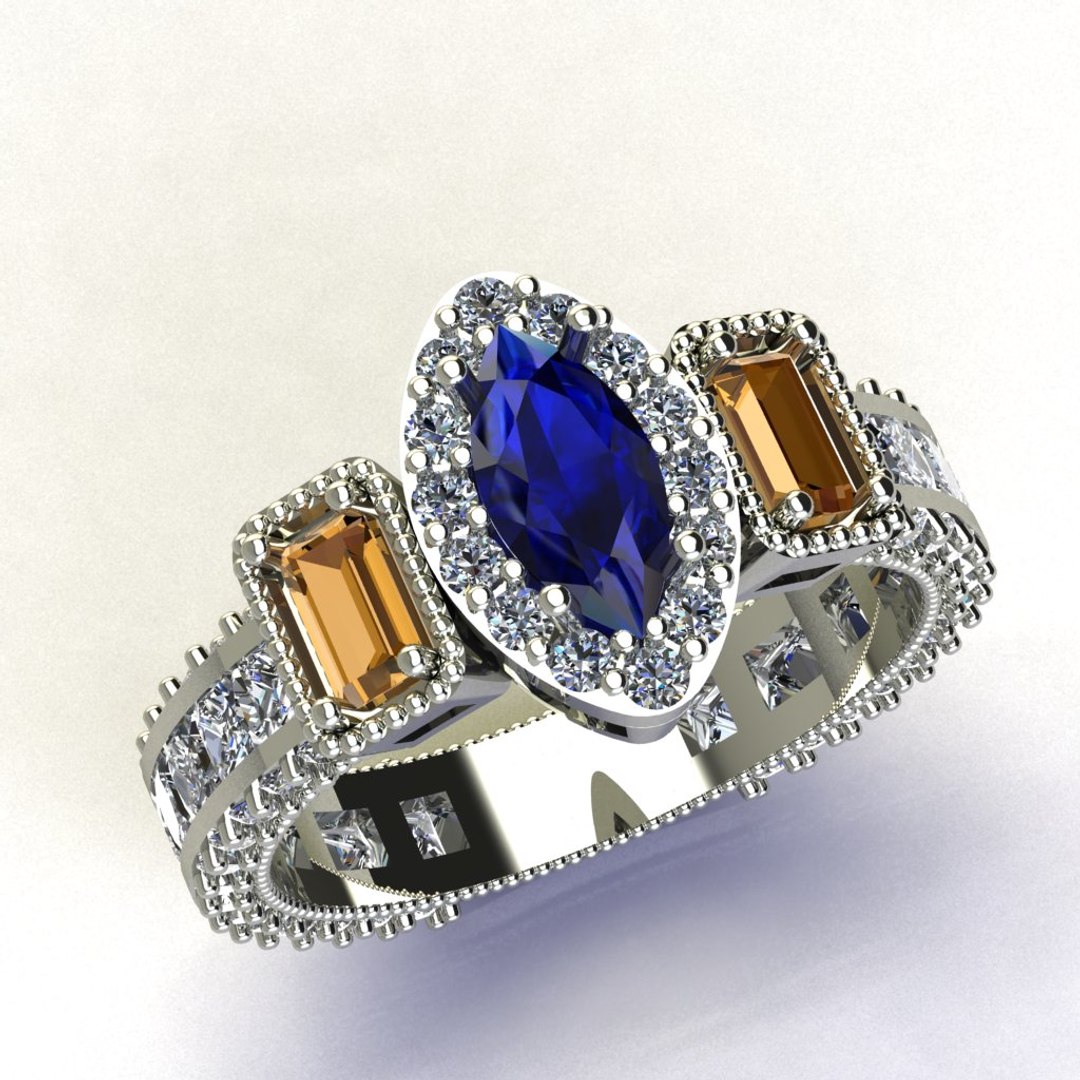 Gold Ring Marquise Baguette 3D Model - TurboSquid 1319219