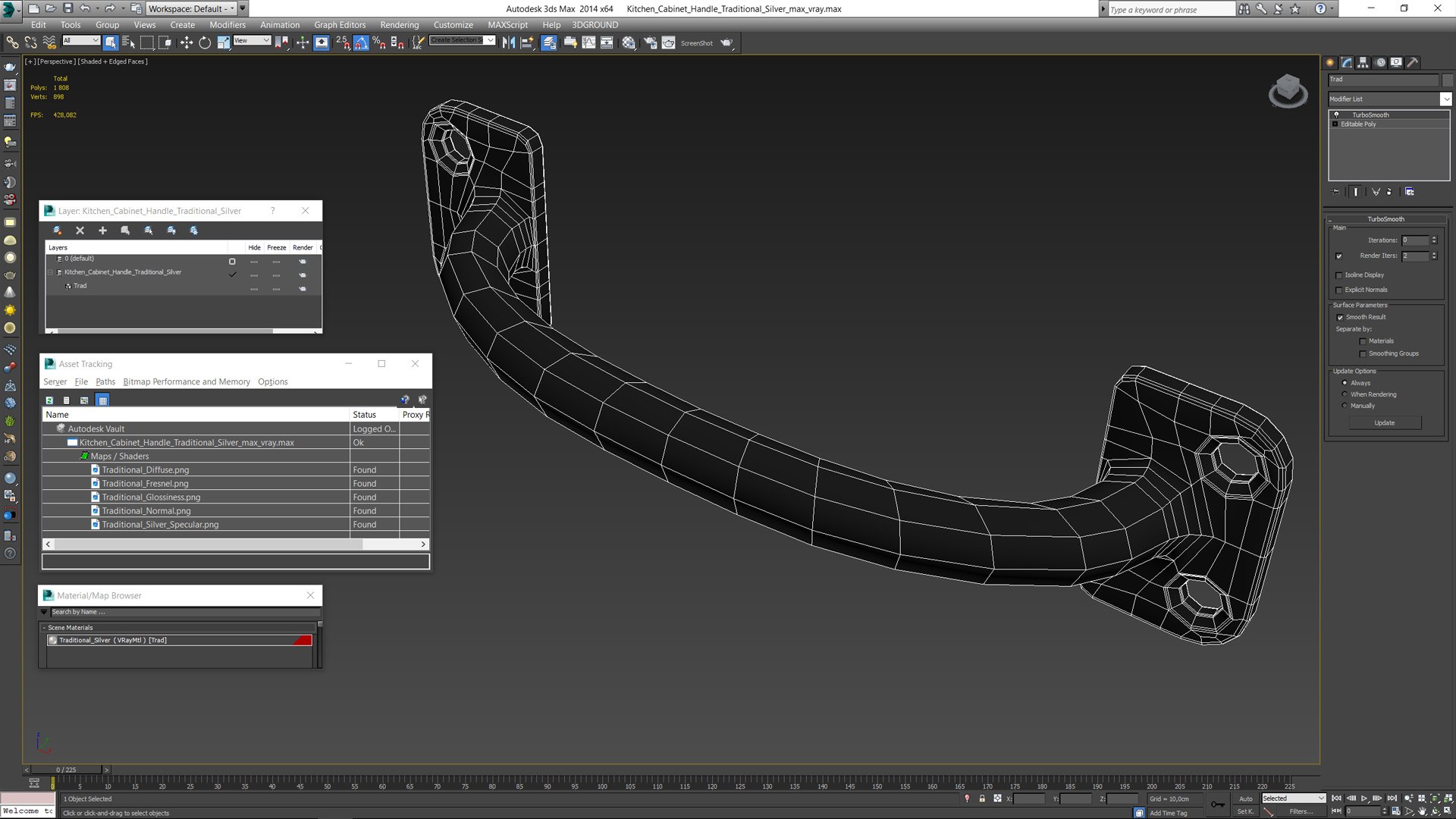 3D Model Kitchen Cabinet Handle Traditional Silver - TurboSquid 2224900