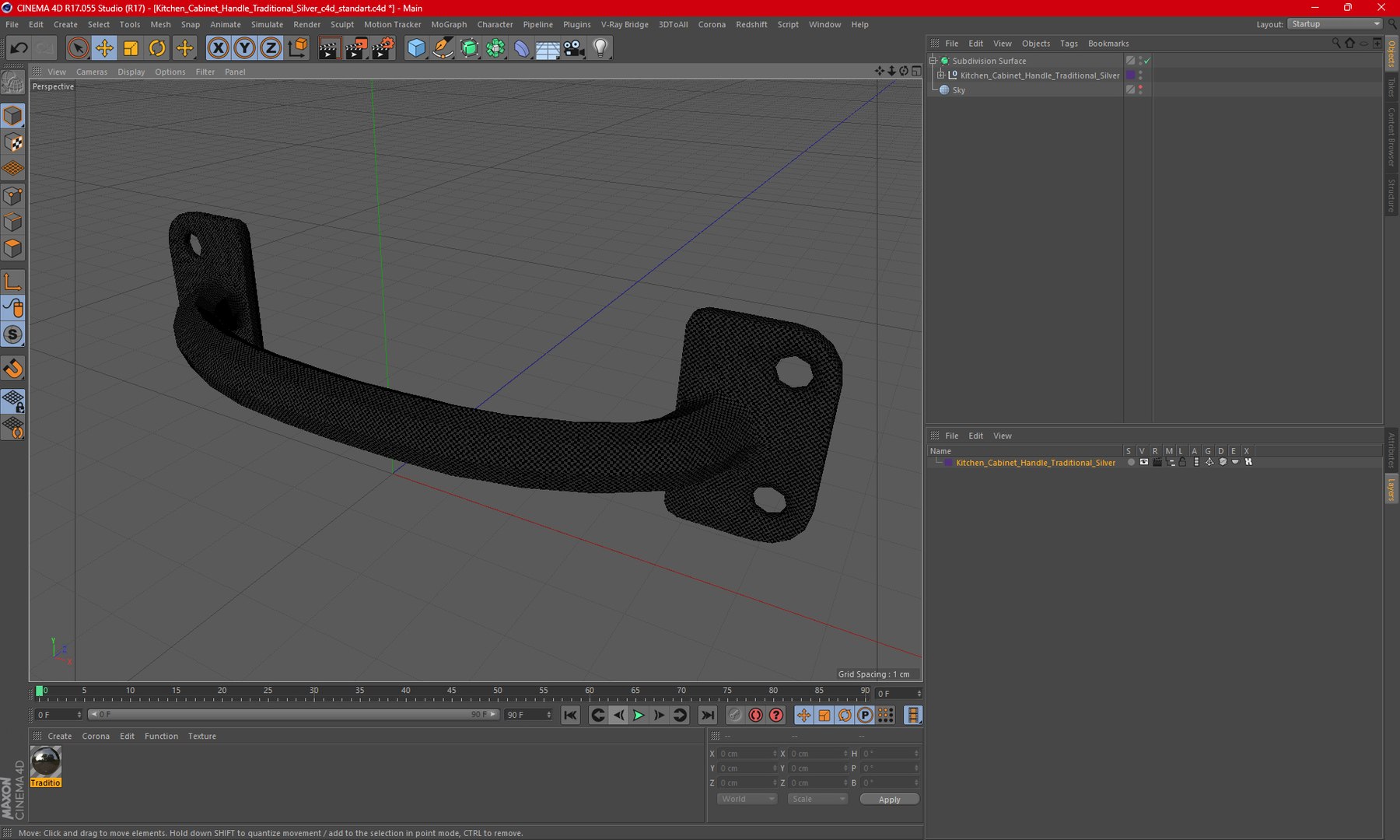 3D Model Kitchen Cabinet Handle Traditional Silver - TurboSquid 2224900