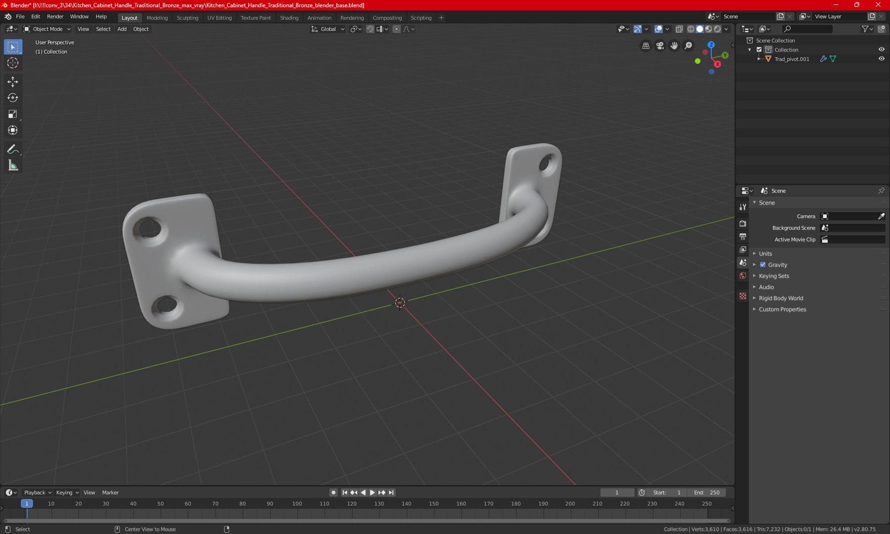 3D Model Kitchen Cabinet Handle Traditional Silver - TurboSquid 2224900