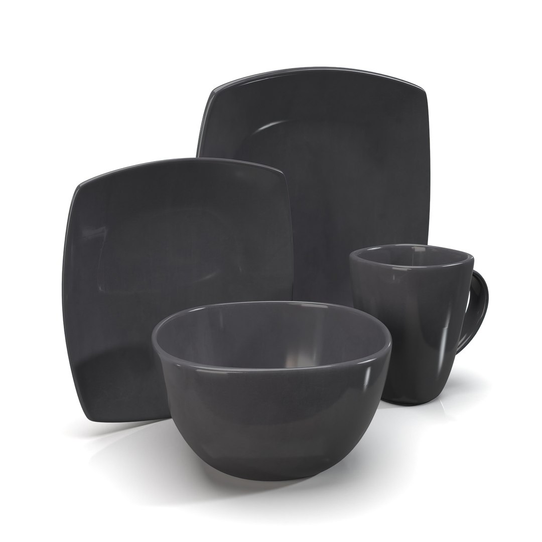 Gibson Soho Lounge Square Reactive Glaze Dinnerware Set PBR 3D Model ...
