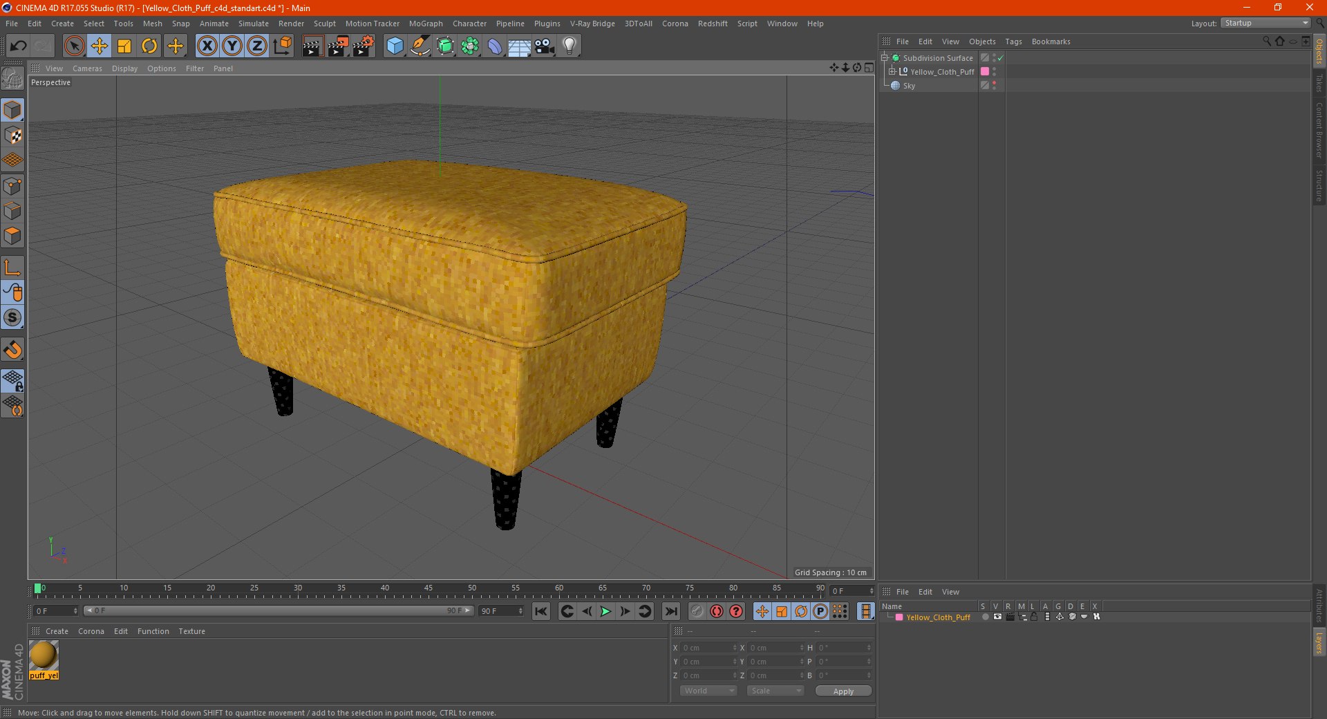 3D Yellow Cloth Puff - TurboSquid 1583801