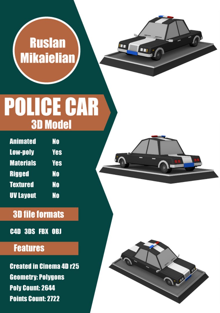 Low Poly Police Car 3D - TurboSquid 1882440