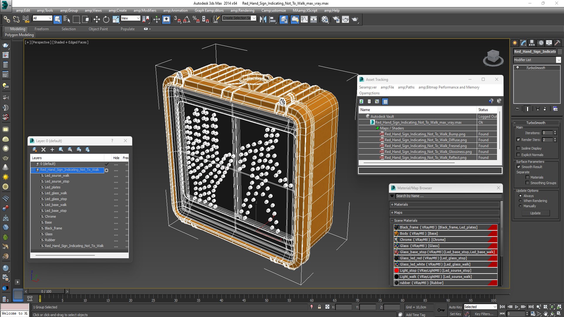 Red Hand Sign Indicating Not To Walk 3D Model - TurboSquid 2146509