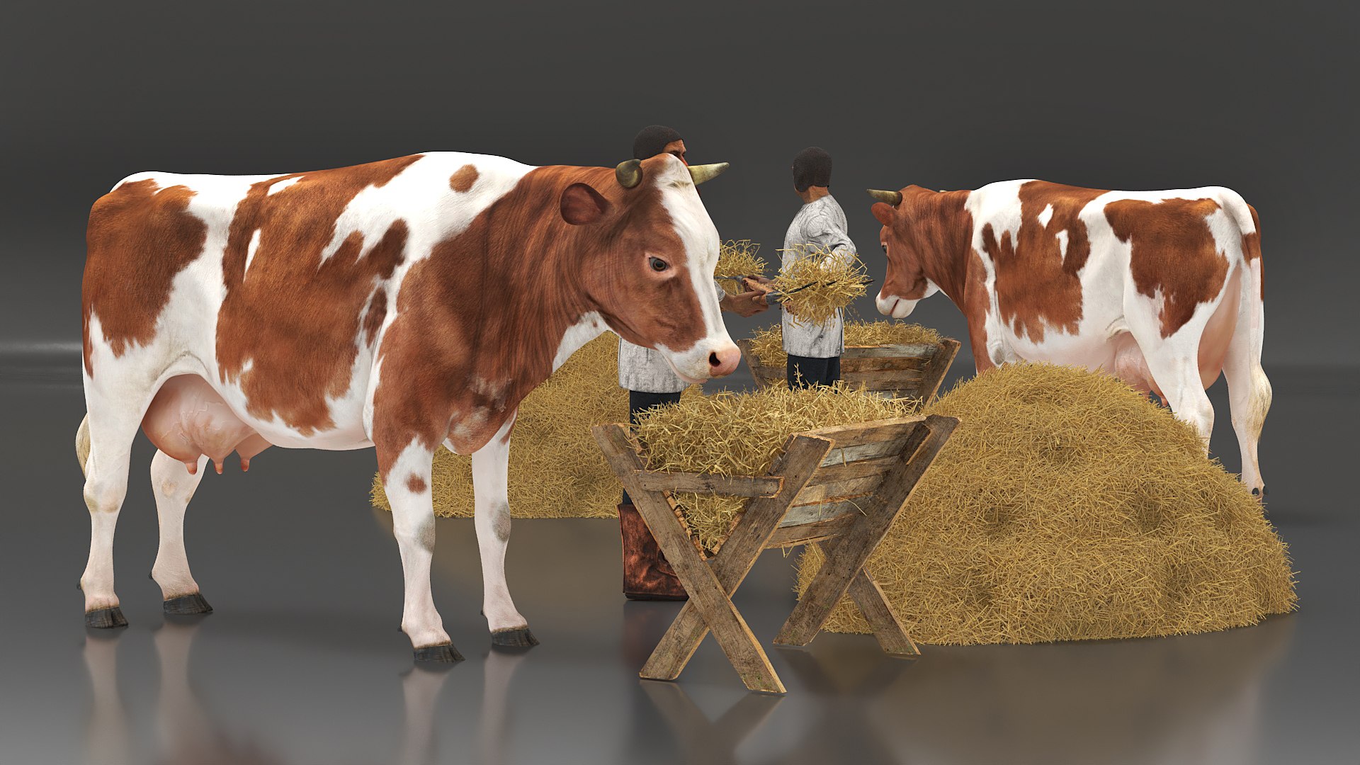 Medieval Peasant Tending To Cow 3D Model - TurboSquid 2374651