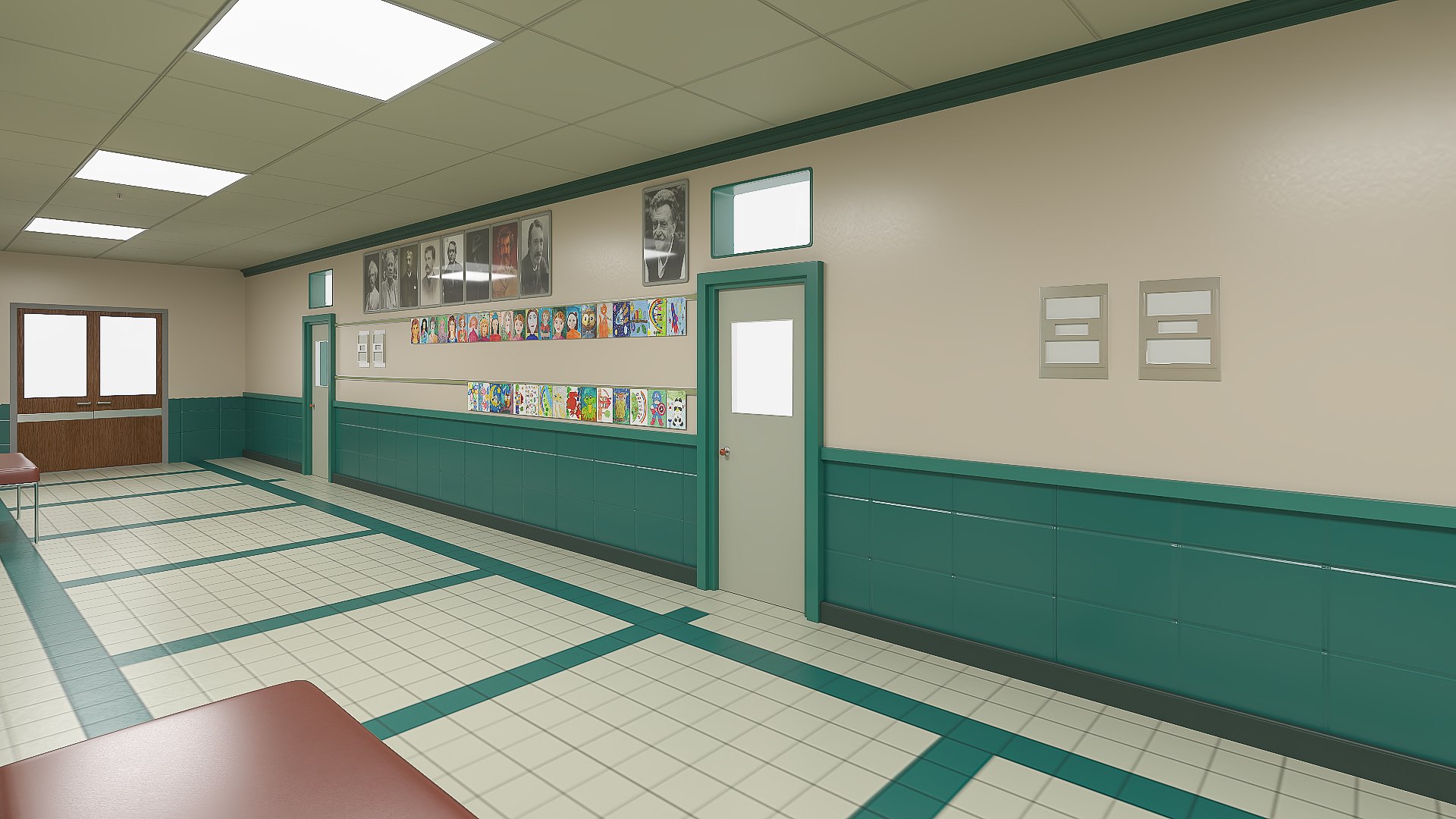 School Straight Hallway 3D Model - TurboSquid 2349716