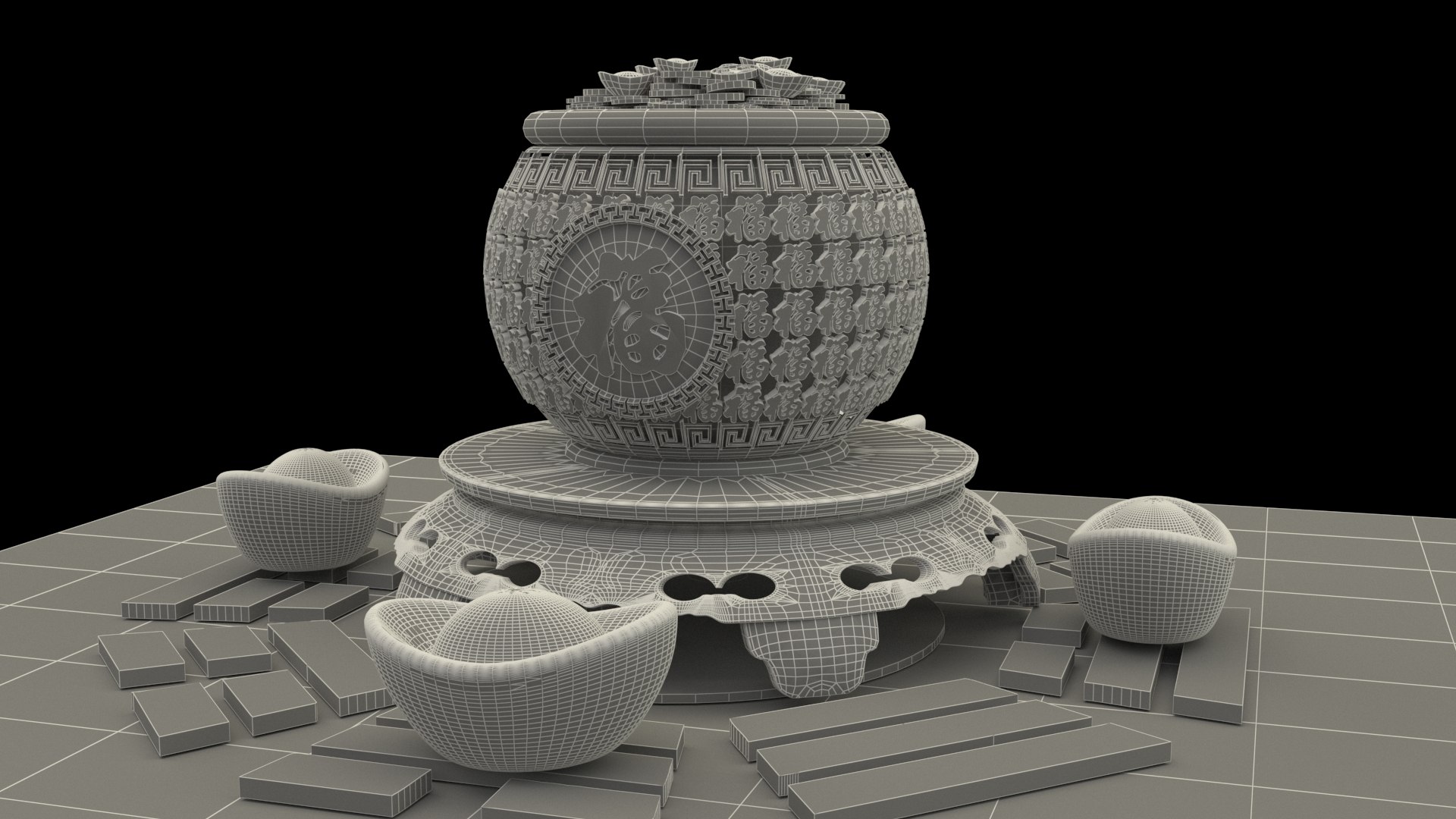 Chinese Treasure Pot 3D Model - TurboSquid 2146224