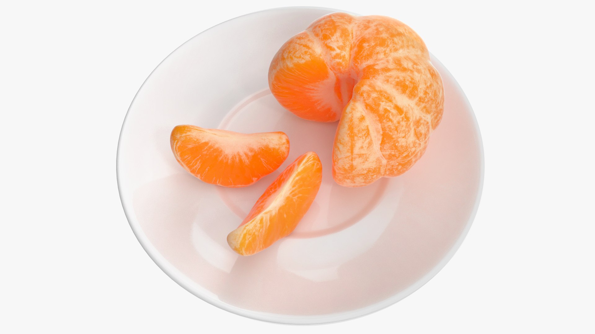 3D Peeled Mandarin Split Into Segments On White Plate - TurboSquid 2115665