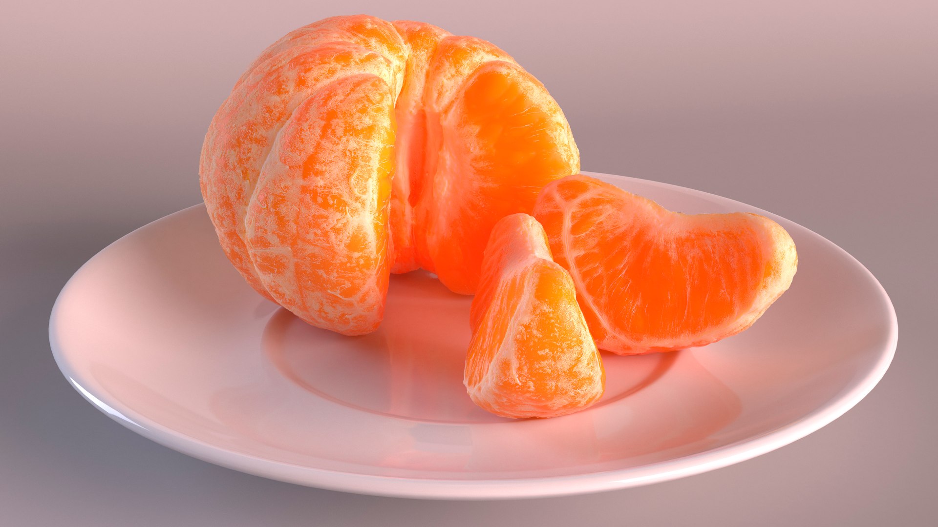 3D Peeled Mandarin Split Into Segments On White Plate - TurboSquid 2115665