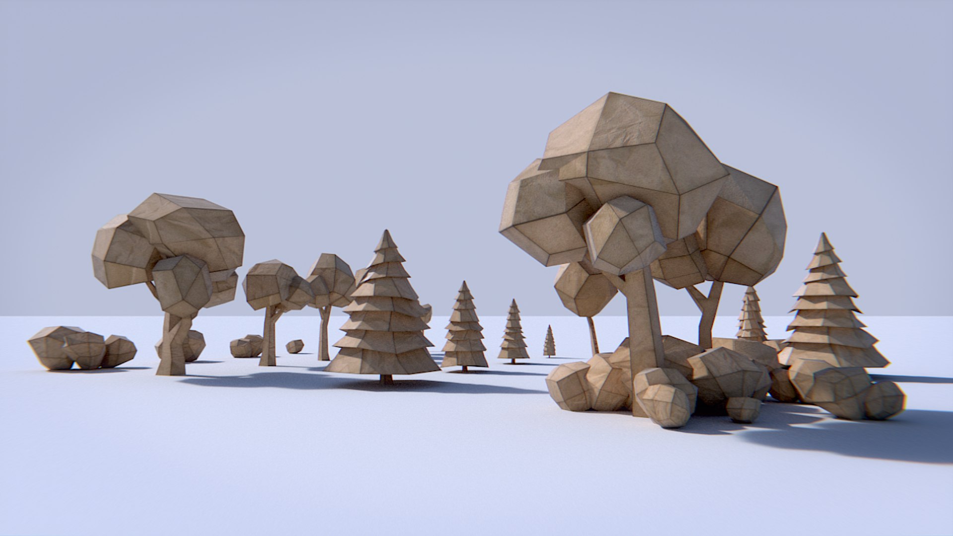 Paper Trees Bushes 3ds