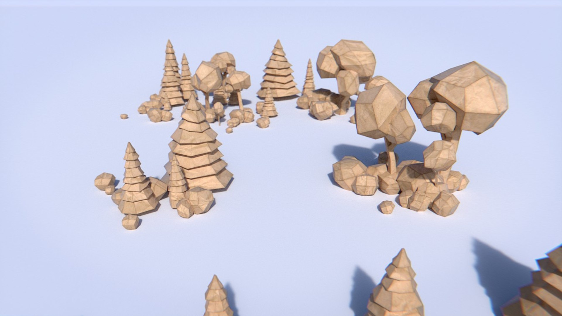 Paper Trees Bushes 3ds