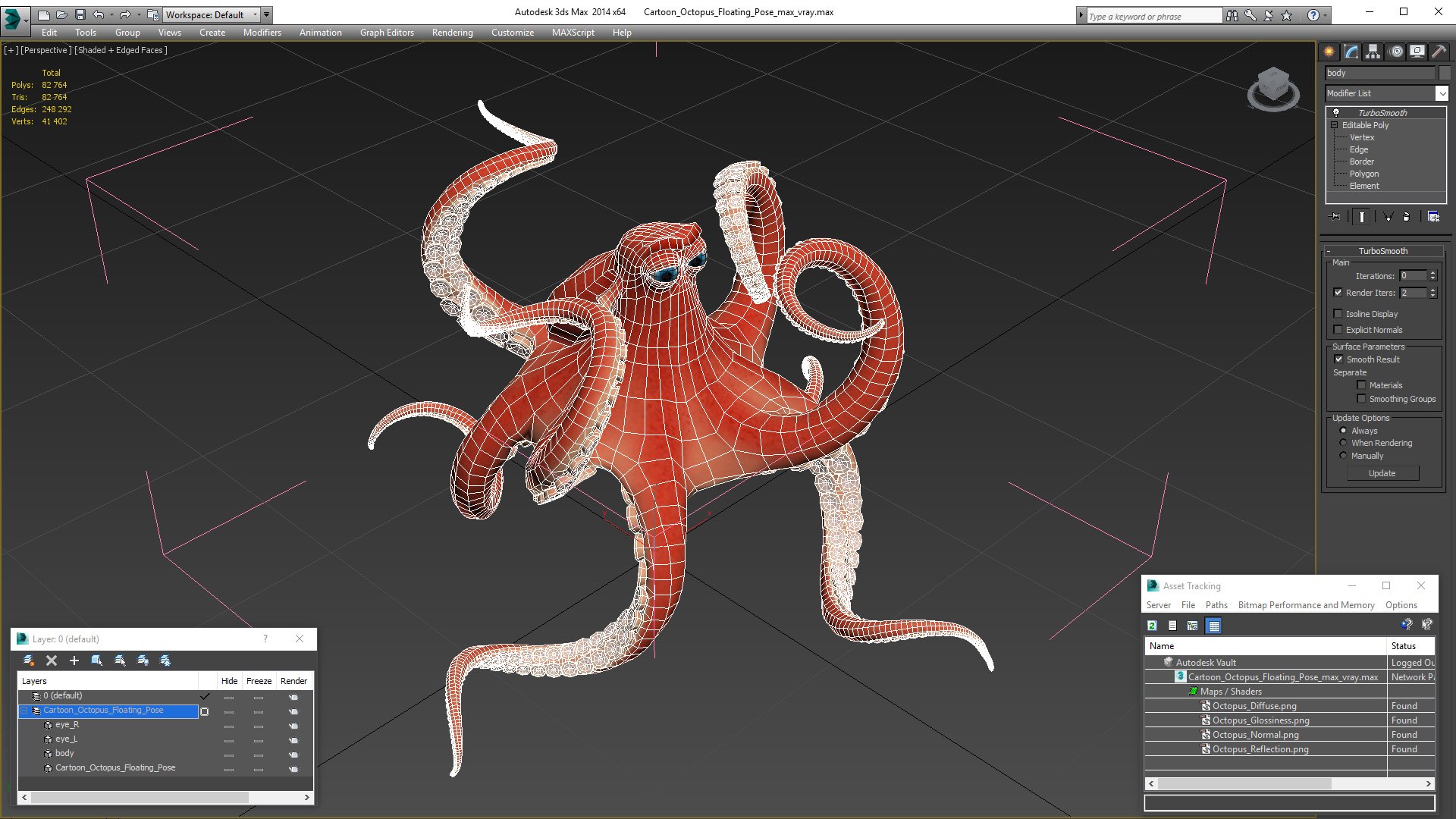 3D Cartoon Octopus Floating Pose - TurboSquid 1971810