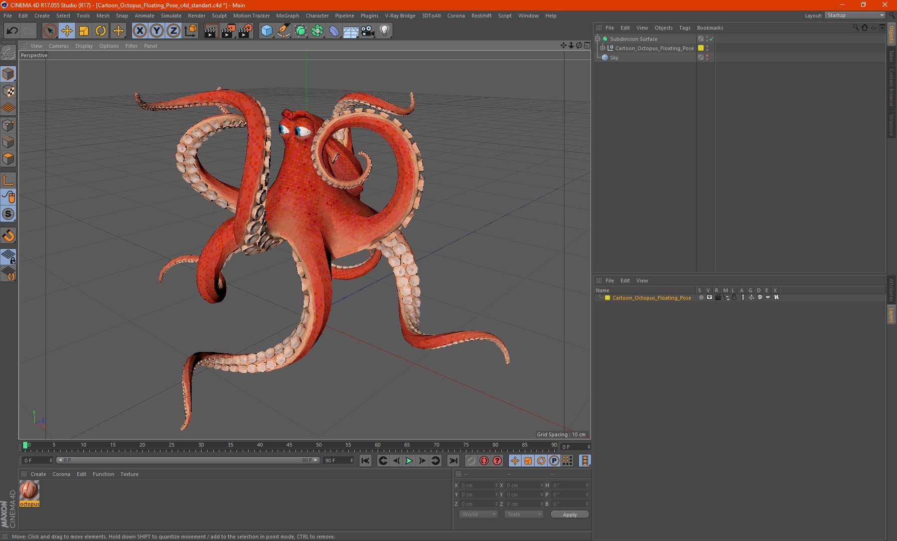3D Cartoon Octopus Floating Pose - TurboSquid 1971810