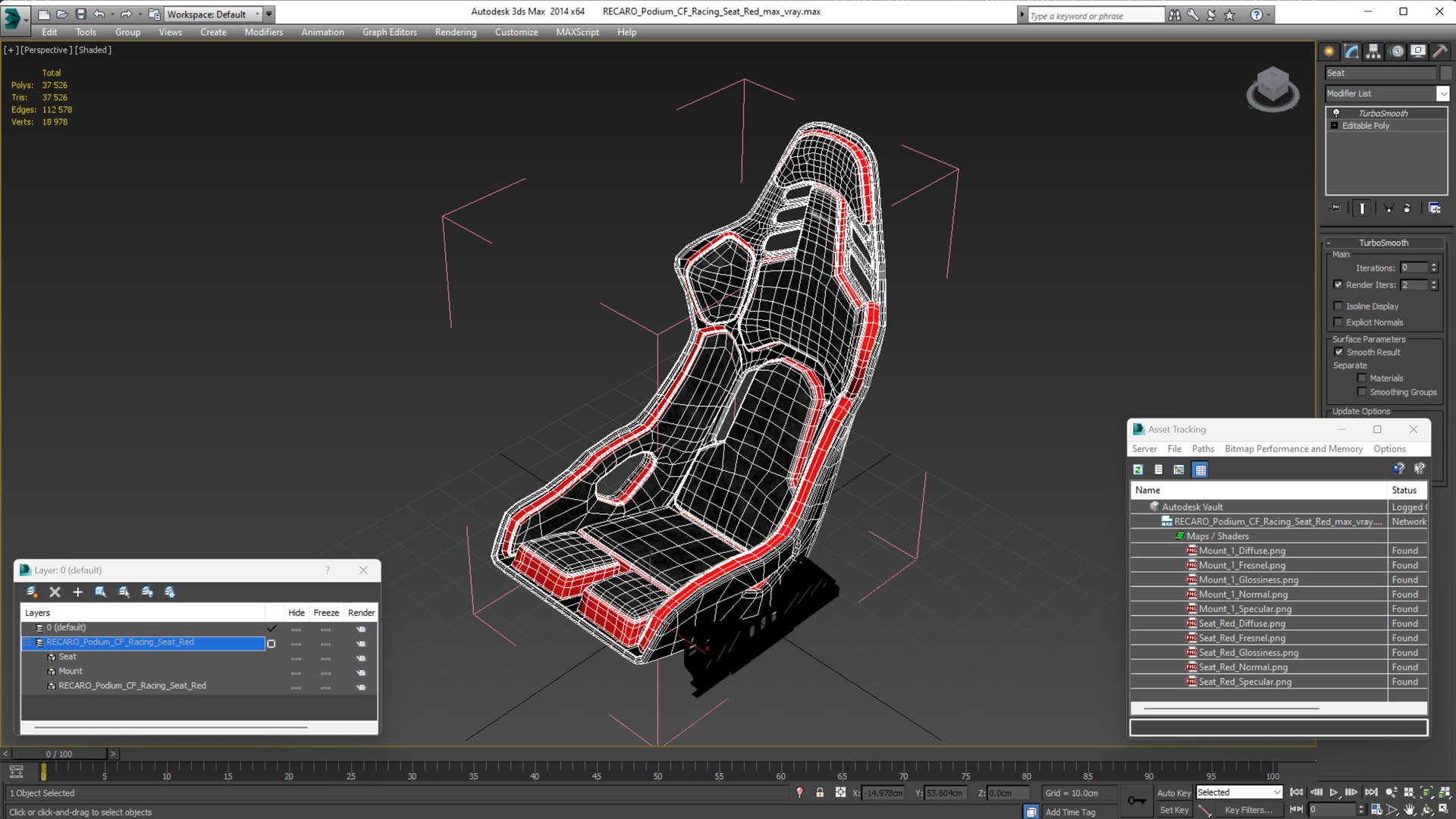 RECARO Podium CF Racing Seat Red Model - TurboSquid 2152641