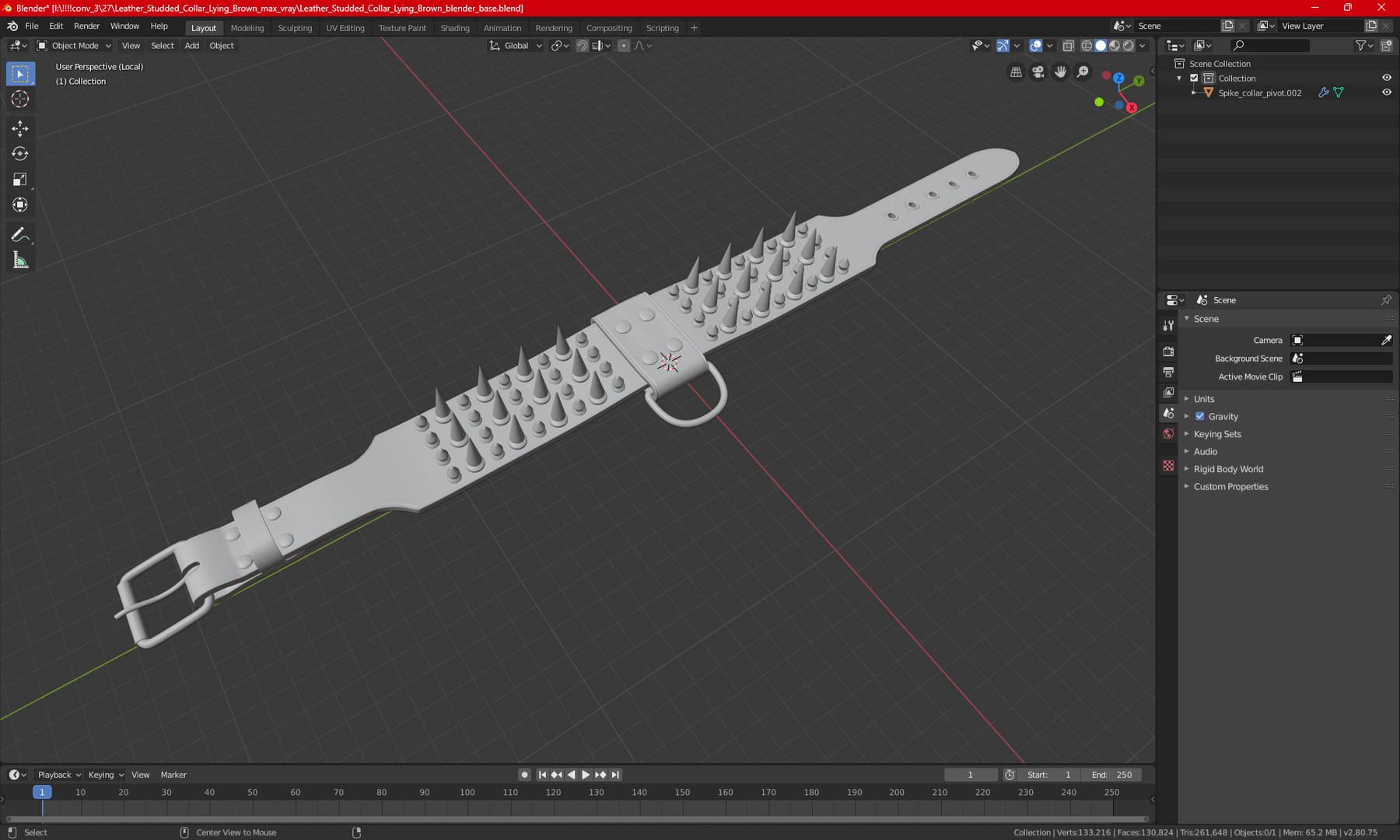 Leather Studded Collar Lying Brown 3D model - TurboSquid 2149115