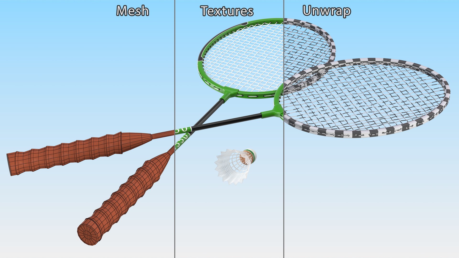 3D Classic Badminton Rackets with Plastic Shuttlecock Green ...