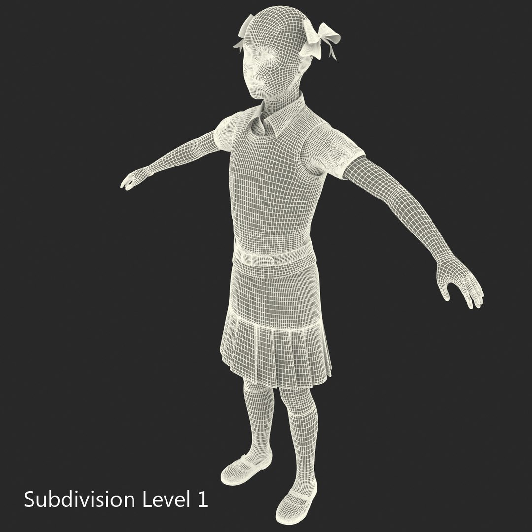 3d little school girl rigged