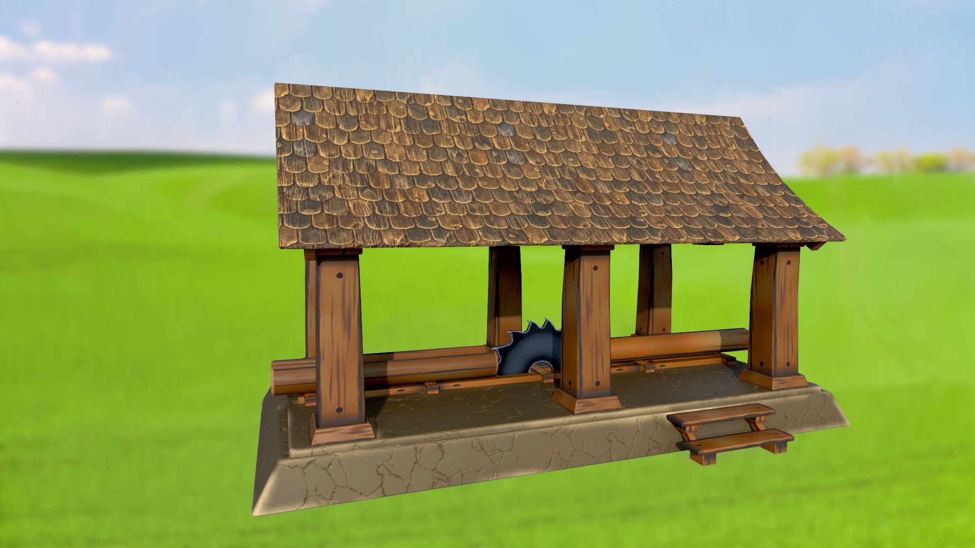 Stylized Sawmill For Cutting Tree Logs PBR Game Ready Low-poly 3D Model ...