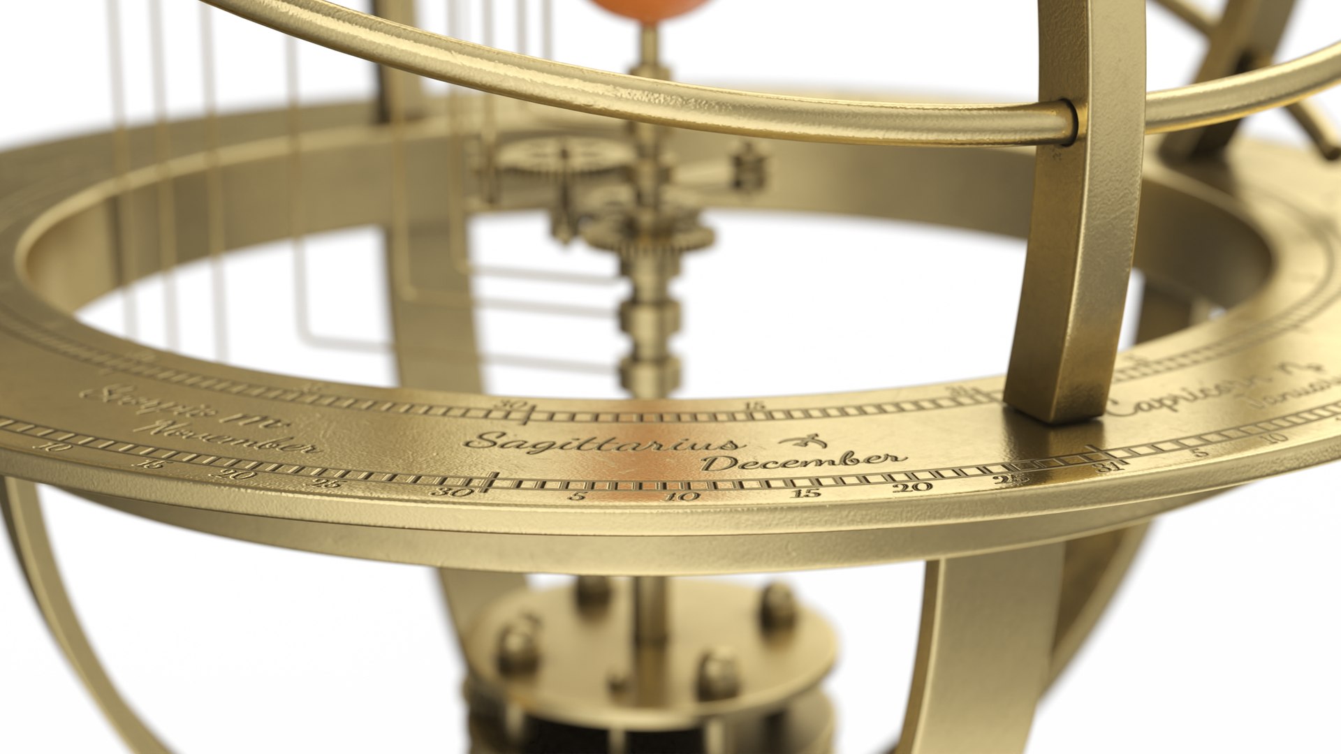 3D Model Brass Solar System Orrery With Wooden Base Rigged For Maya ...