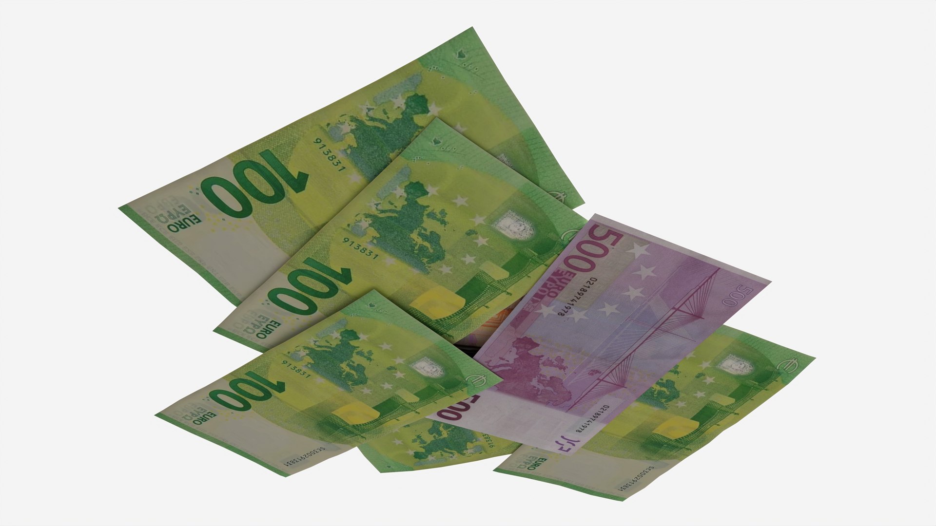 Euro Banknotes Folded With Clip 02 3D Model - TurboSquid 2107425