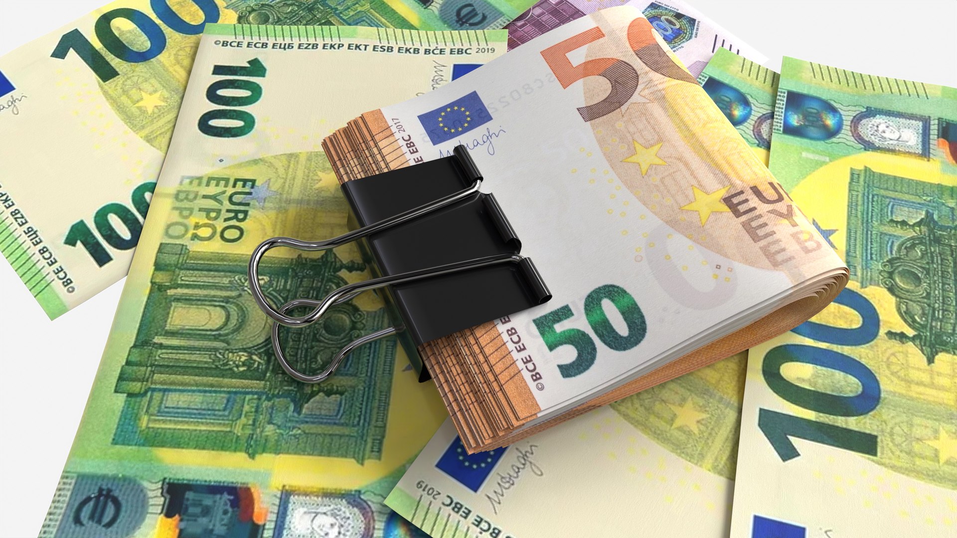 Euro Banknotes Folded With Clip 02 3D Model - TurboSquid 2107425