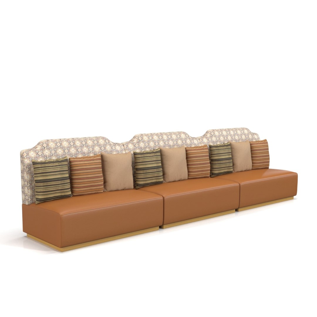 3D Model Leather And Wpholstered Banquette Sofa With Cushion PBR ...