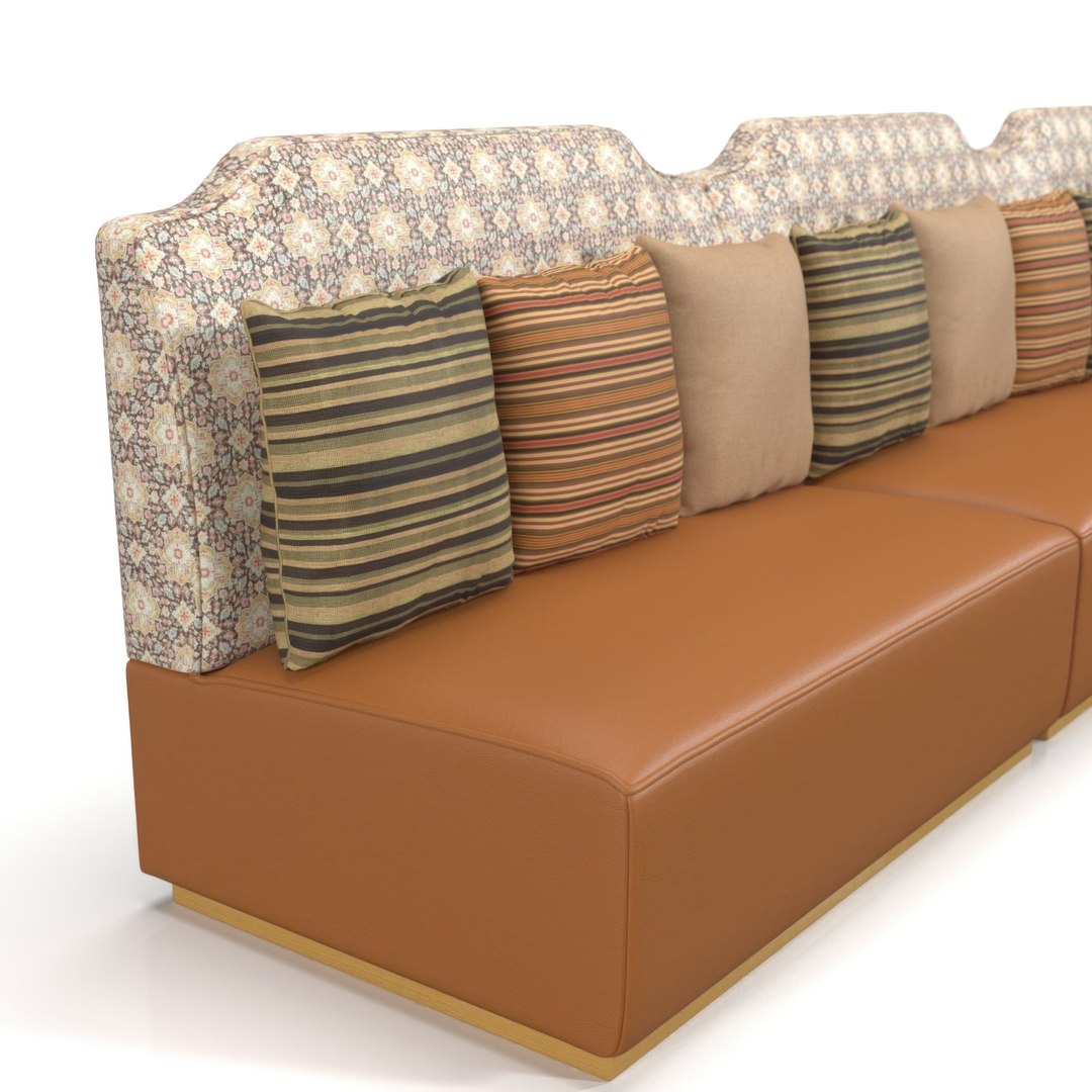3D Model Leather And Wpholstered Banquette Sofa With Cushion PBR ...
