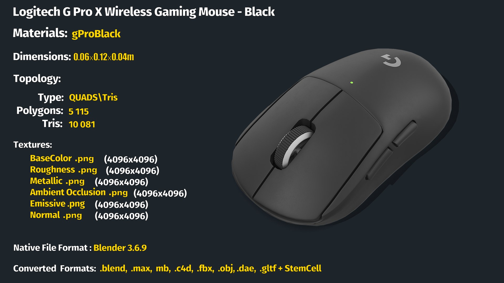 3D Logitech G Pro X Wireless Gaming Mouse - Black Model - TurboSquid ...