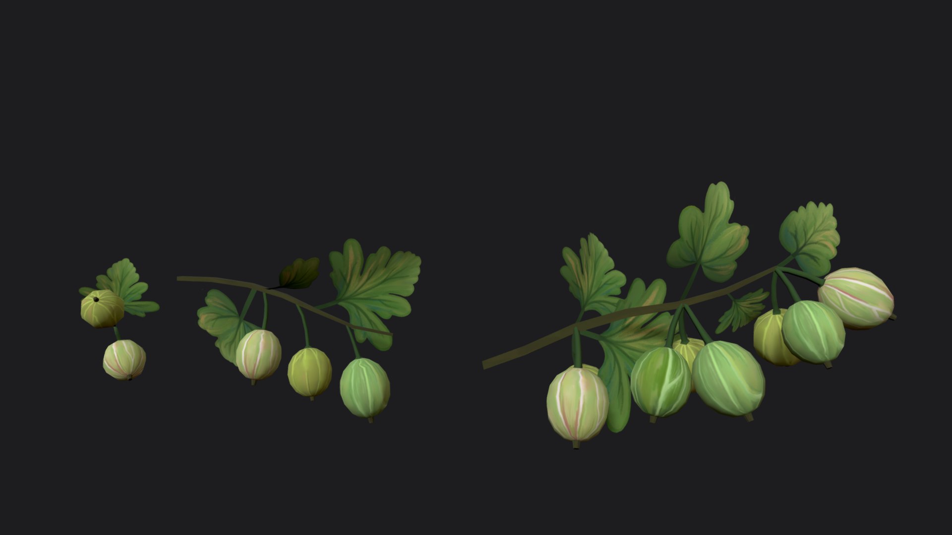 3D Gooseberry Sprig Stylized Plant - TurboSquid 2055160