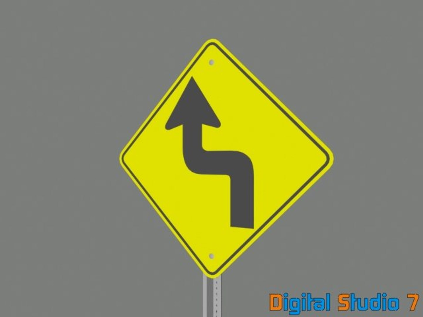 Bend Road Sign 3d Model