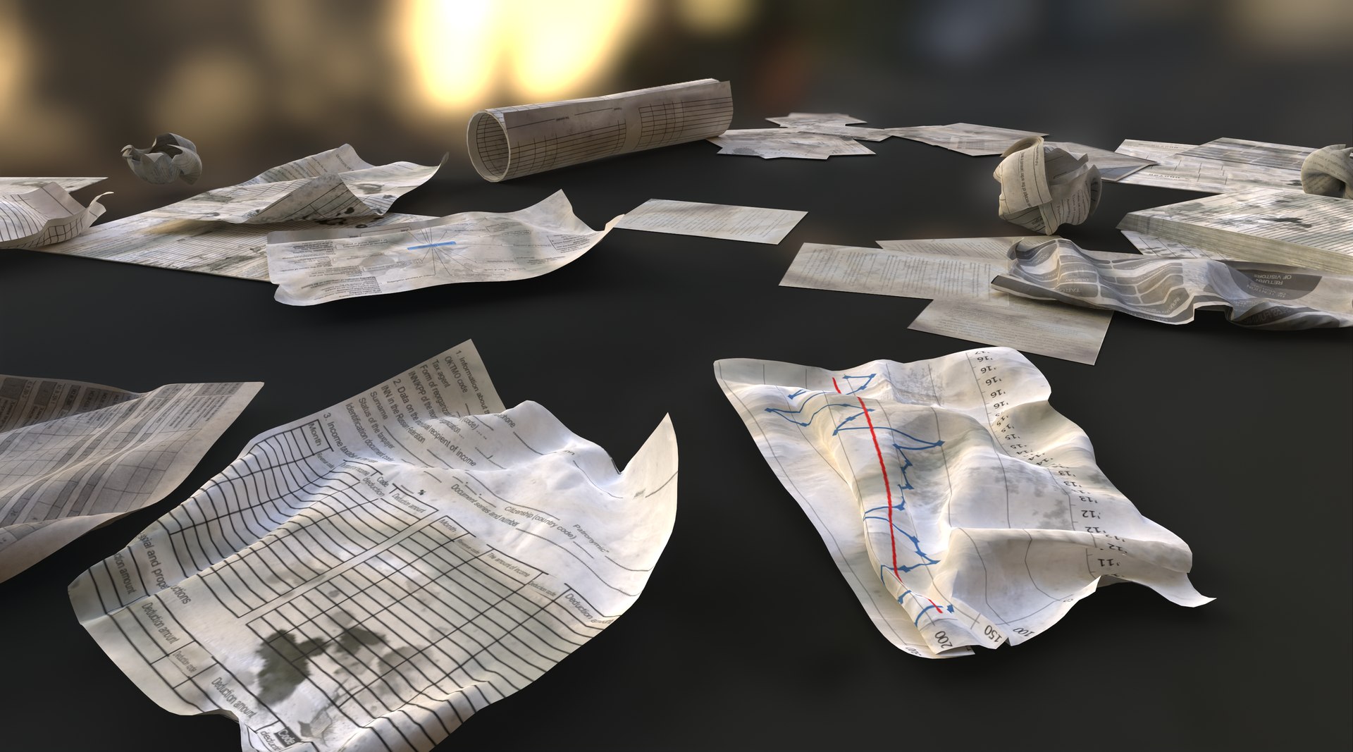 Scattered Paper 3D - TurboSquid 2201114