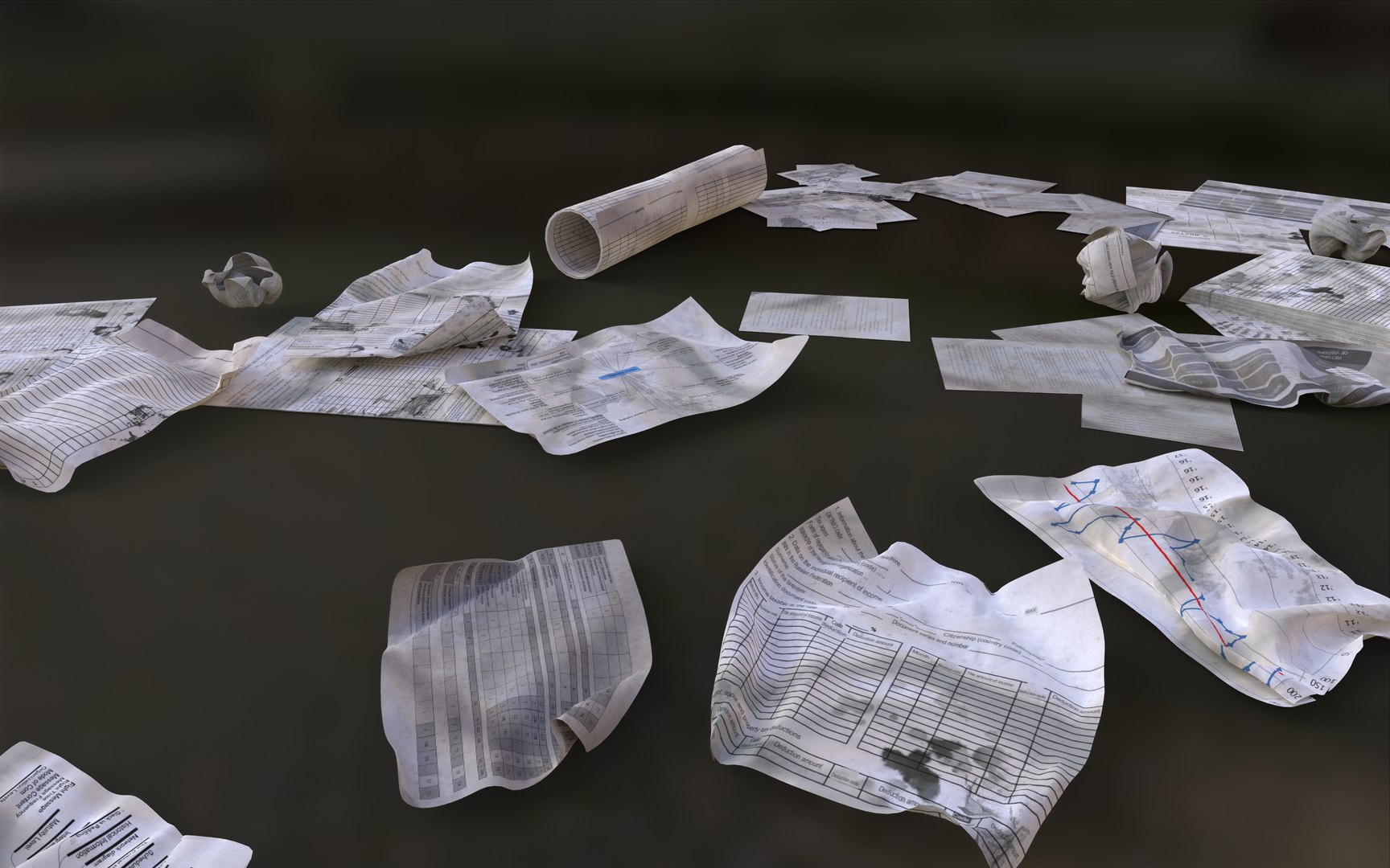 Scattered Paper 3D - TurboSquid 2201114