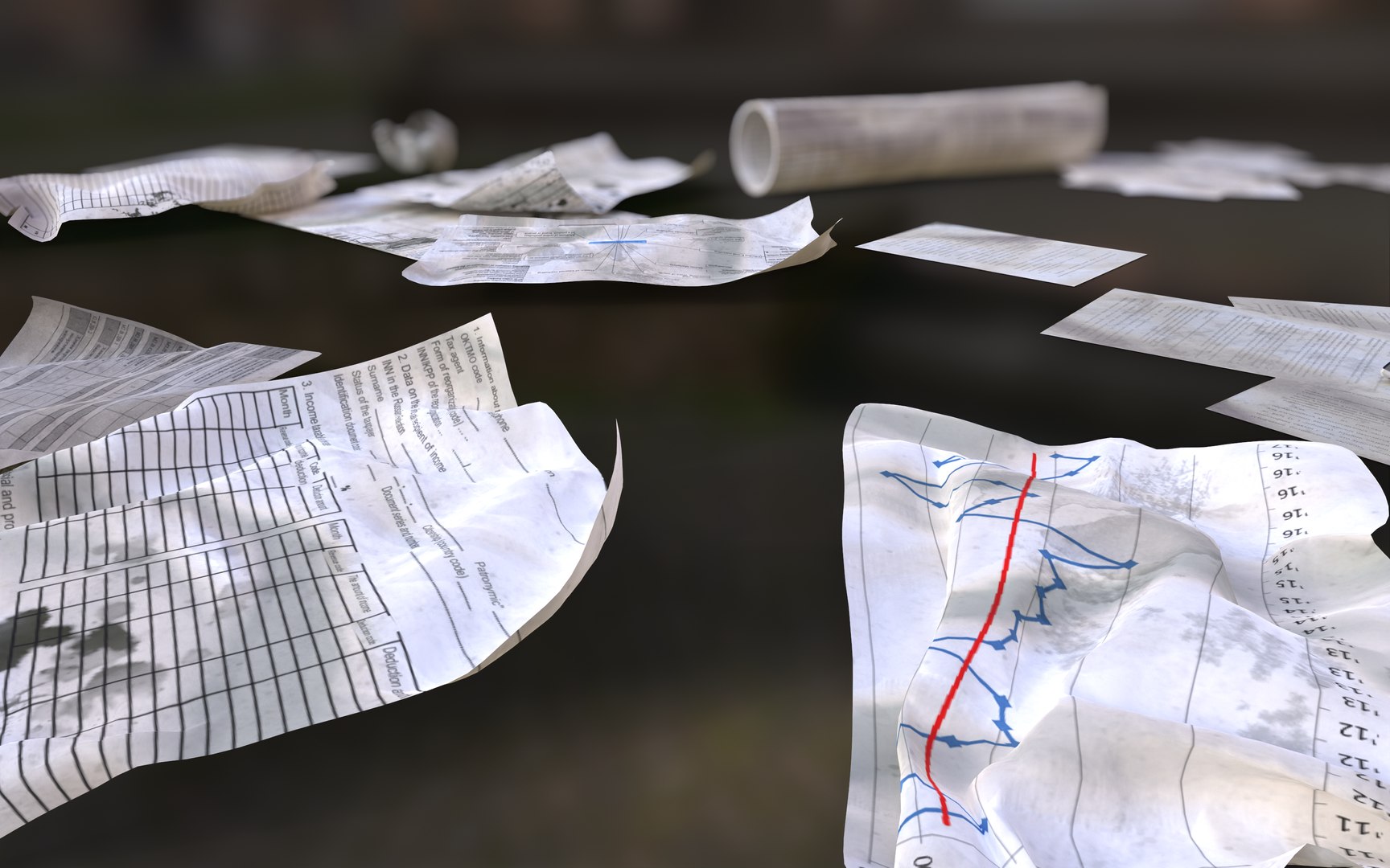Scattered Paper 3D - TurboSquid 2201114
