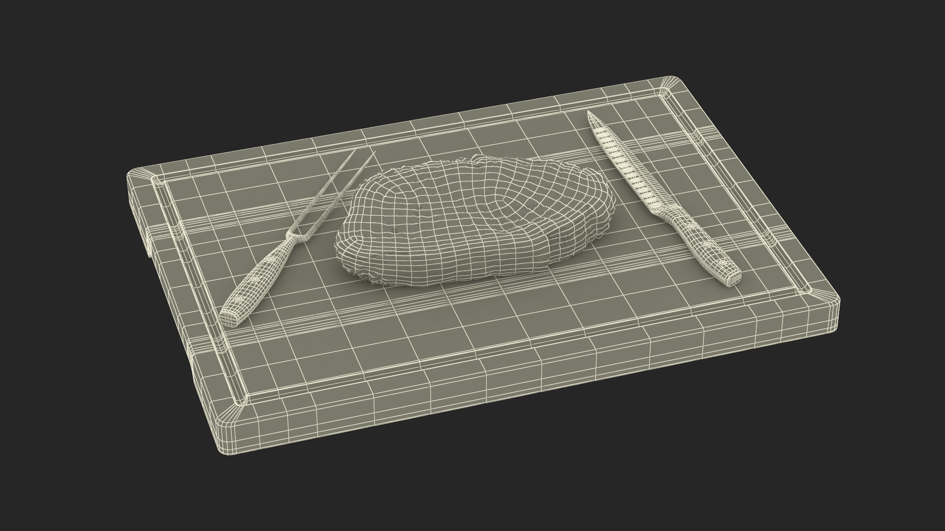 3D Raw Steak On Cutting Board With Knife And Fork - TurboSquid 2189750