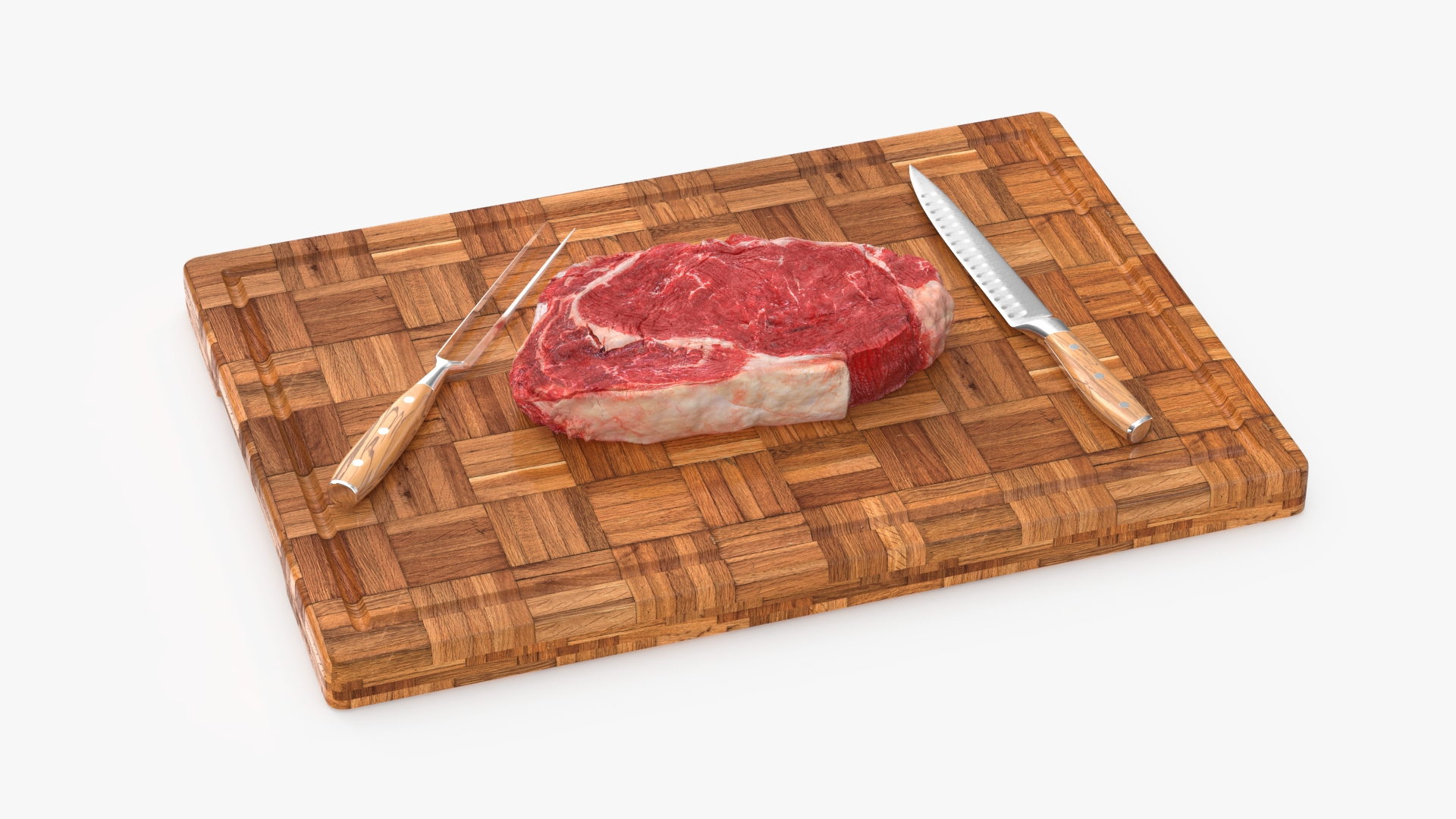 3D Raw Steak On Cutting Board With Knife And Fork - TurboSquid 2189750