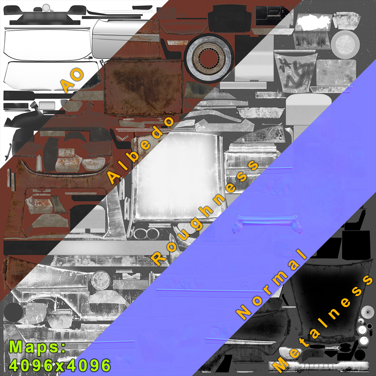 3D low-poly rusty muscle car - TurboSquid 1336791