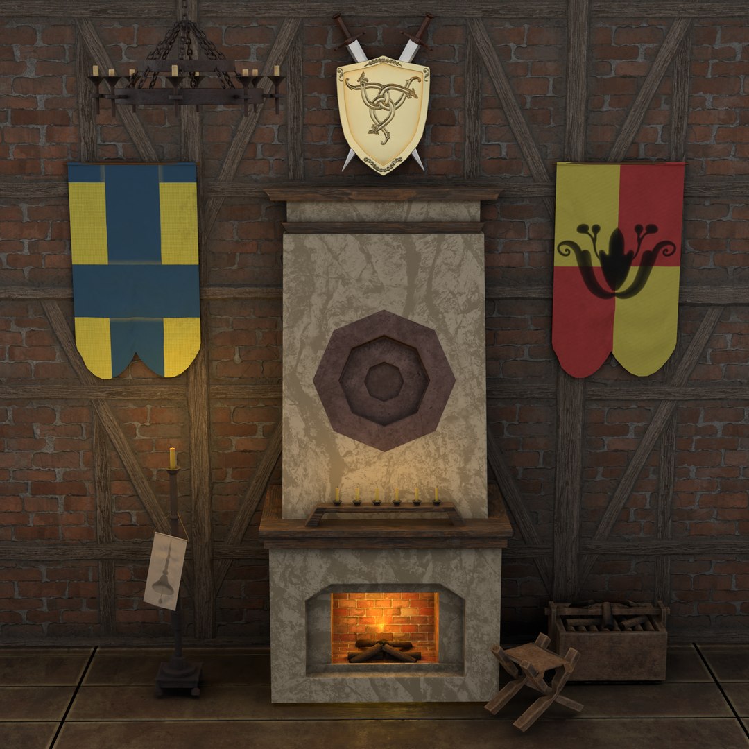 3D Middle Medieval Fireplace Props - TurboSquid 1682690