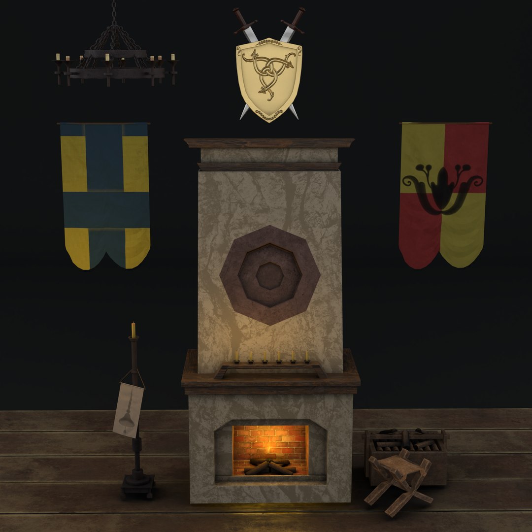 3D Middle Medieval Fireplace Props - TurboSquid 1682690