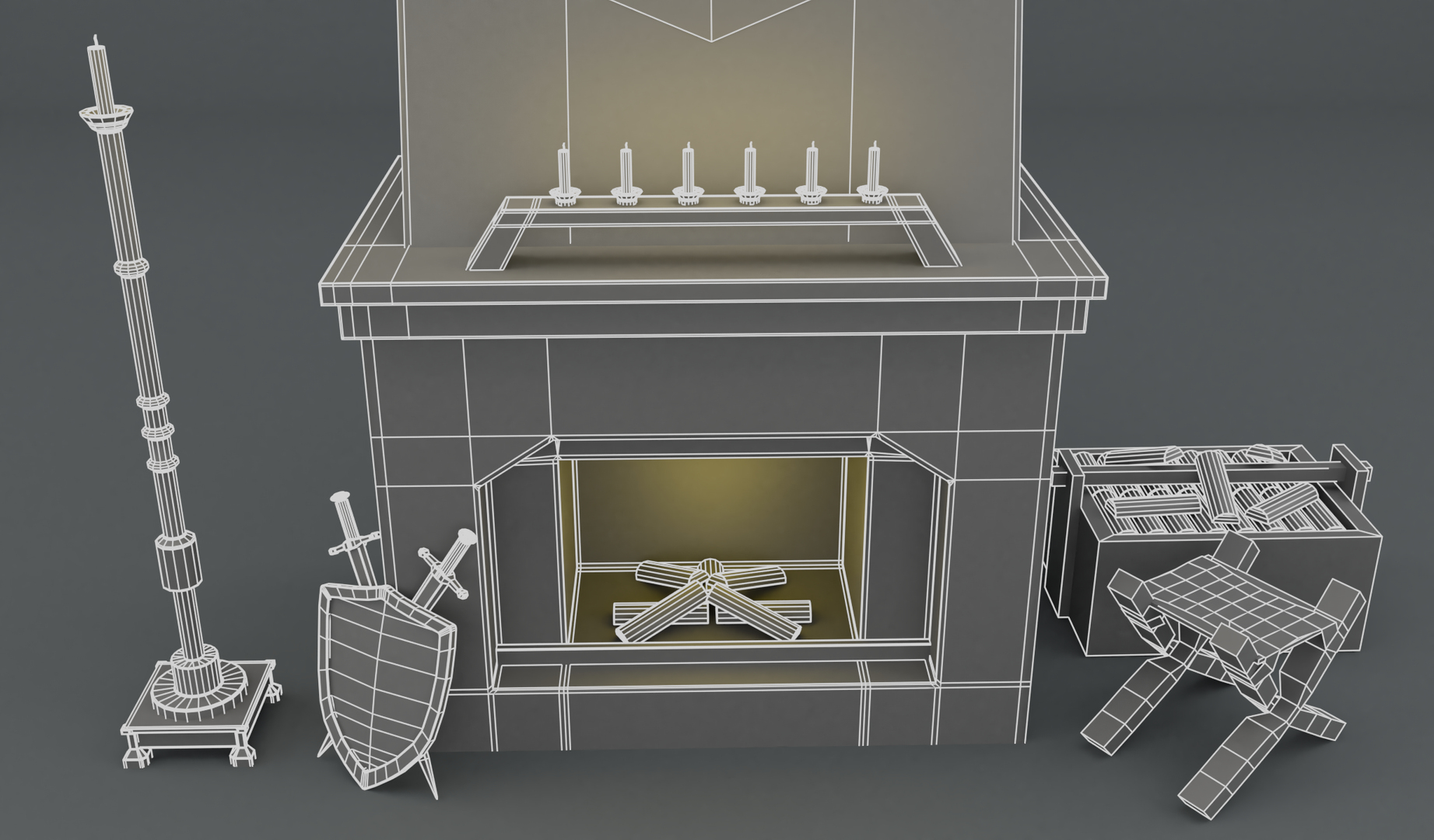3D middle medieval fireplace props - TurboSquid 1682690