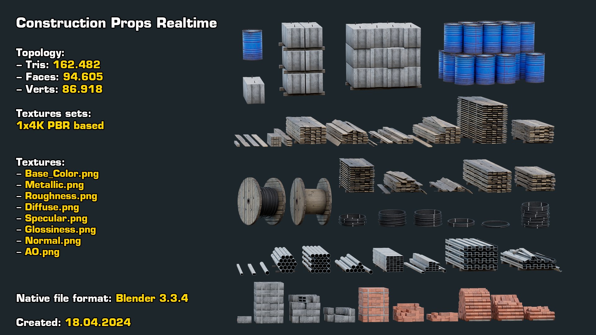 Construction Props Pack Realtime 3D Model - TurboSquid 2217966