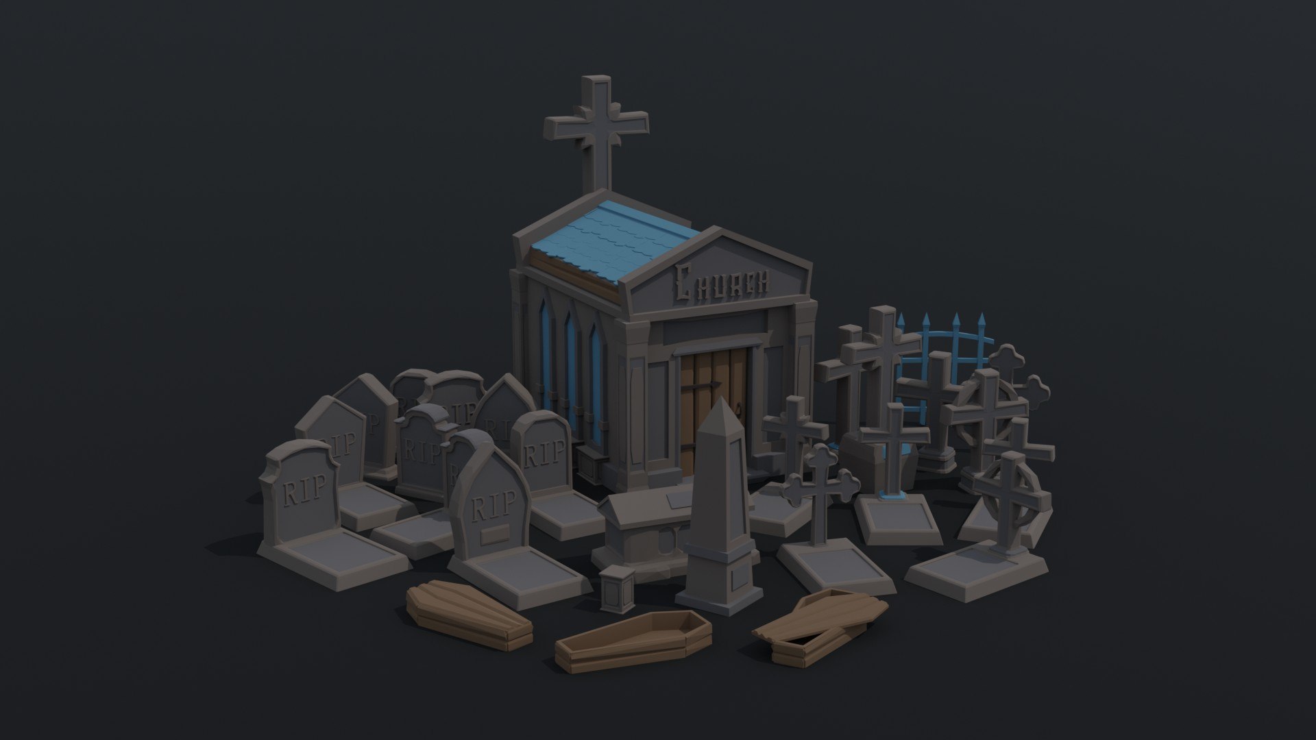 Low-poly cartoon medieval stone cemetery asset 3D model - TurboSquid 1742402