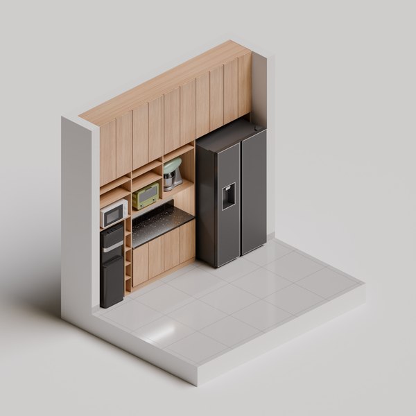 modelo 3d Ilustración de renderizado 3D interior isométrico de despensa ...