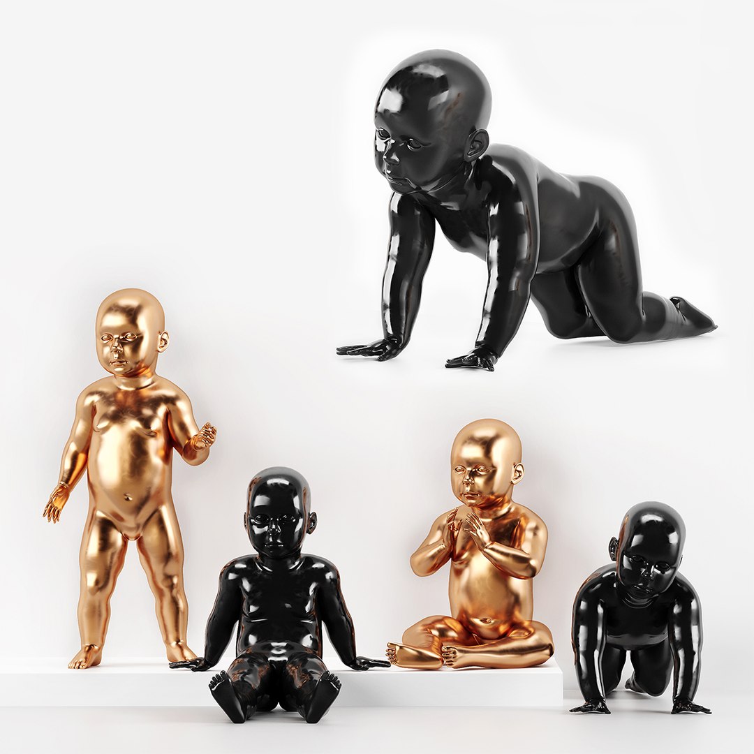 Black And Gold Baby Mannequin 4 Pose Model - TurboSquid 2244082