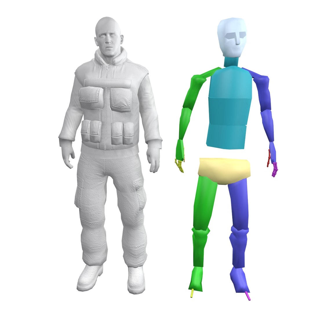 3d model of rigged worker man