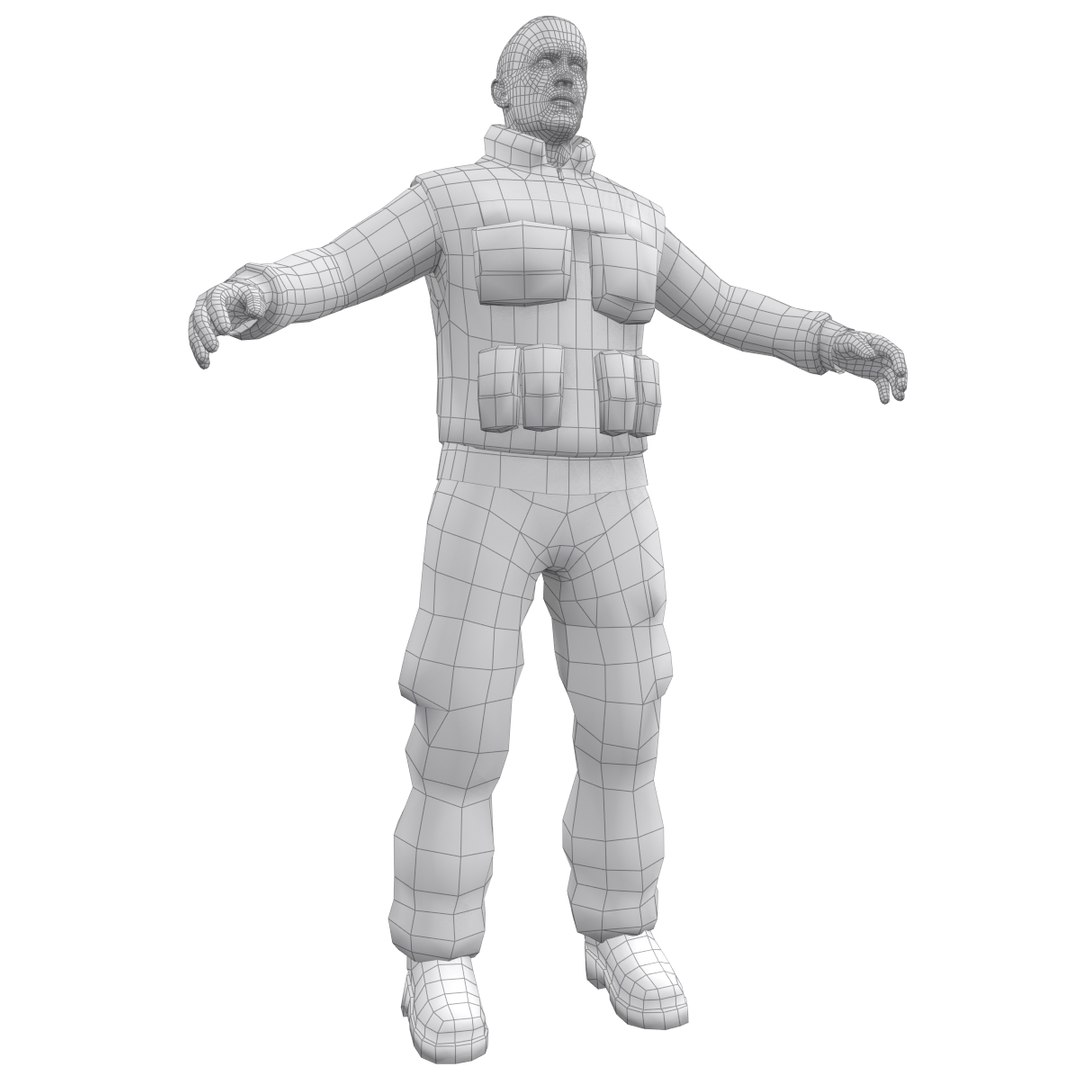 3d model of rigged worker man